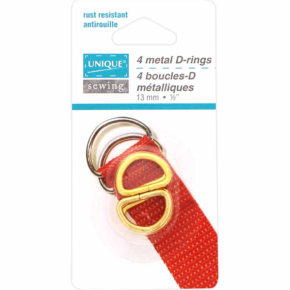 D Ring; Gold, Set of 4, 1/2" (13mm) – Piece Fabric Co.